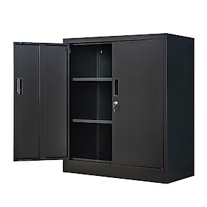iDEKAI Metal Storage Cabinet with Lock, 36" Garage Storage Cabinets with 2 Lockable Doors and 2 Adjustable Shelves,Tall File Cabinet, Tool Cabinet for Office,Home,Garage,Gym,School (Black)