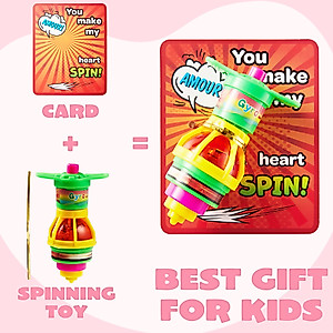 JOYIN 28 Packs Valentine's Day Gift Cards with Light up Spinning Tops, LED UFO Gyroscope Flashing Lights for Valentine Party Favors Toys,Classroom Exchange Prizes,Valentines Day Cards for Kids School