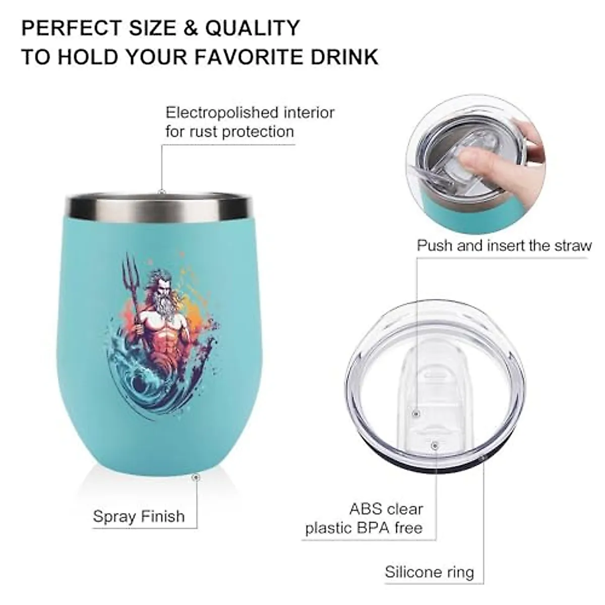 Watercolor Posei-Don Funny Wine Tumbler 12 Oz Stainless Steel Insulated Mug Double Wall Water Cup with Lid