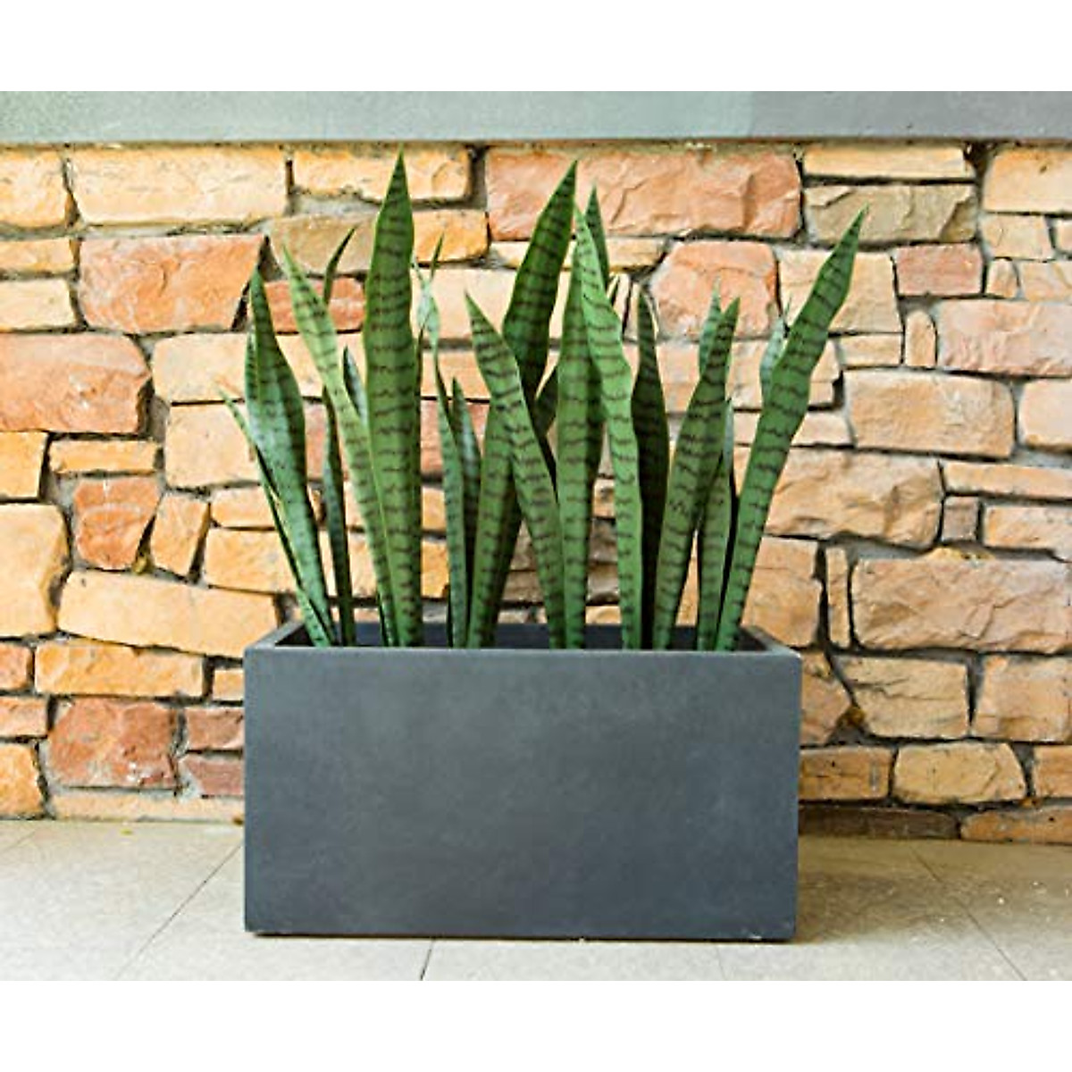 Kante RF0104A-C60121 Lightweight Concrete Modern Long Low Outdoor, Small Planter, Charcoal/Cement