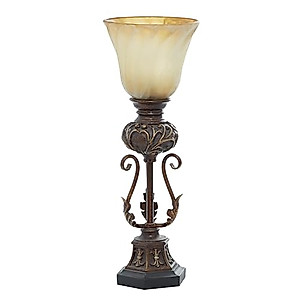 Deco 79 Metal Room Uplight Antique Style Decorative Lamp with Scrolls, Table Lamp 7" x 7" x 20", Brown