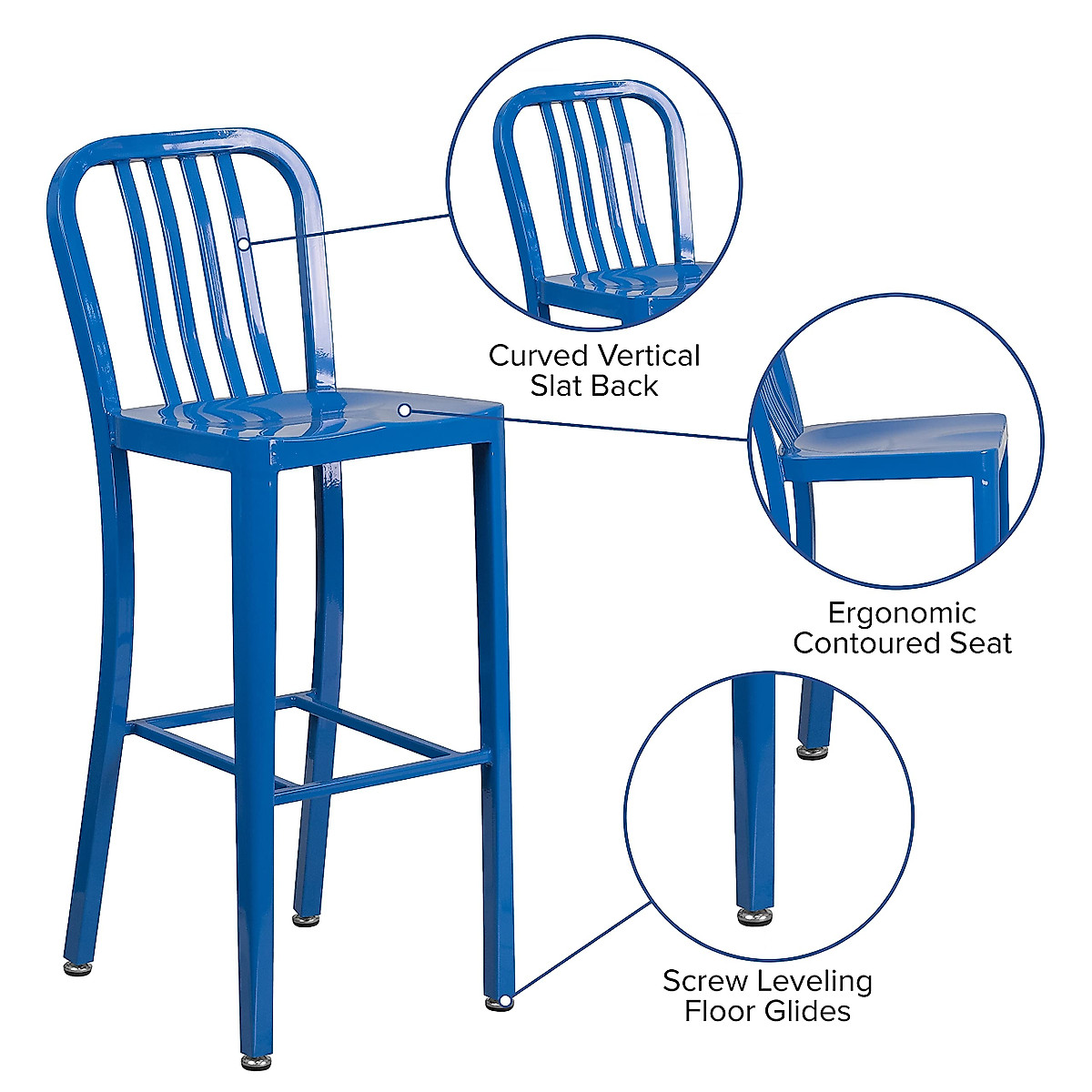 Flash Furniture Gael Commercial Grade 2 Pack 30" High Blue Metal Indoor-Outdoor Barstool with Vertical Slat Back