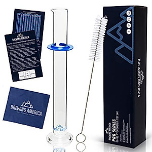 Glass Hydrometer Test Tube Jar & Cylinder Brush - Narrow Flask for Alcohol by Volume Test - Moonshine, Homebrew Beer, Home Wine Making Kits, Borosilicate Glass 3.3