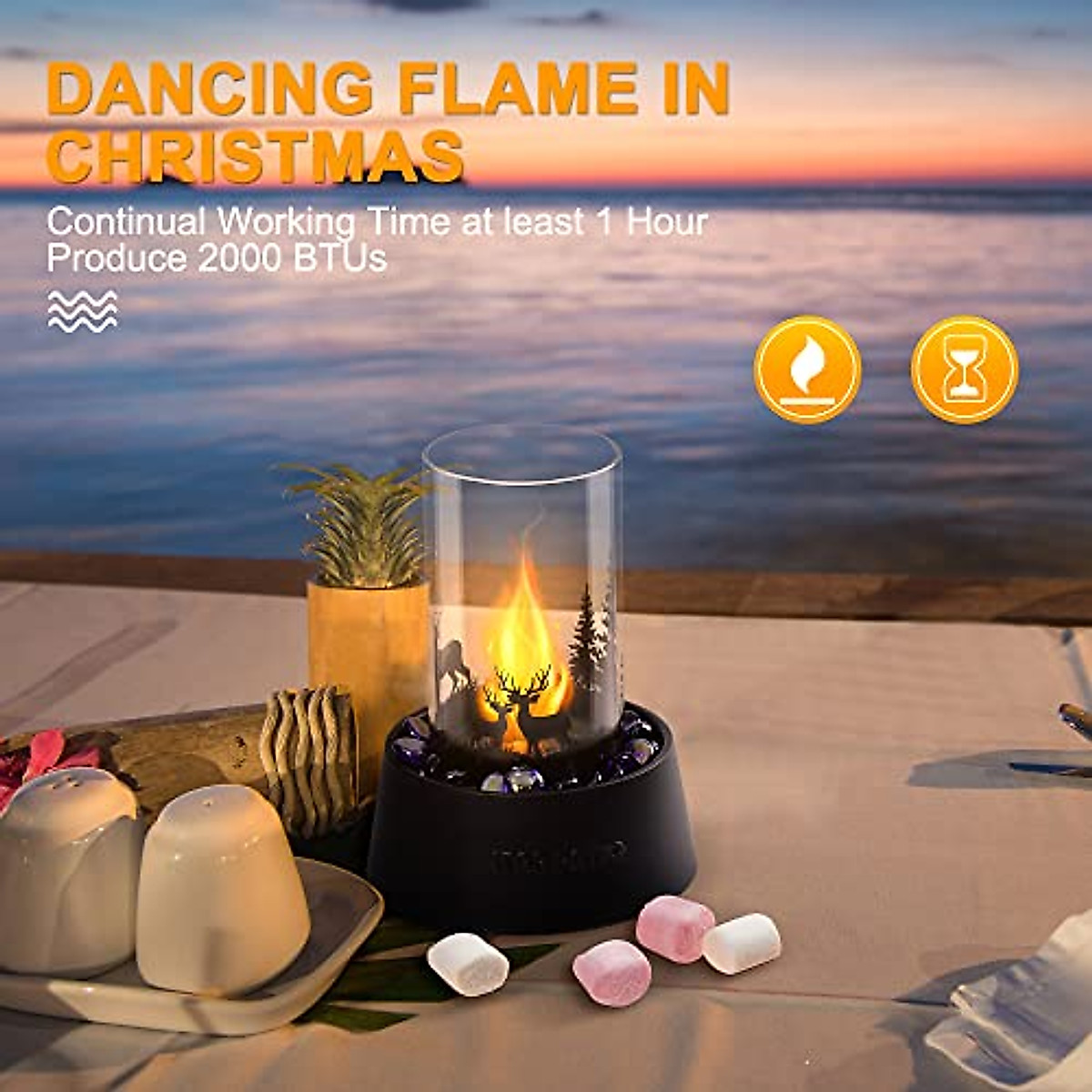 STAR PATIO Tabletop Fire Pit - Fire Bowl with Fire Glass, Ethanol Fire Pit, Unique Design Mini Personal Fireplace for Indoor & Garden - Bio Ethanol Fuel, Decor Birthday Gifts, FB001