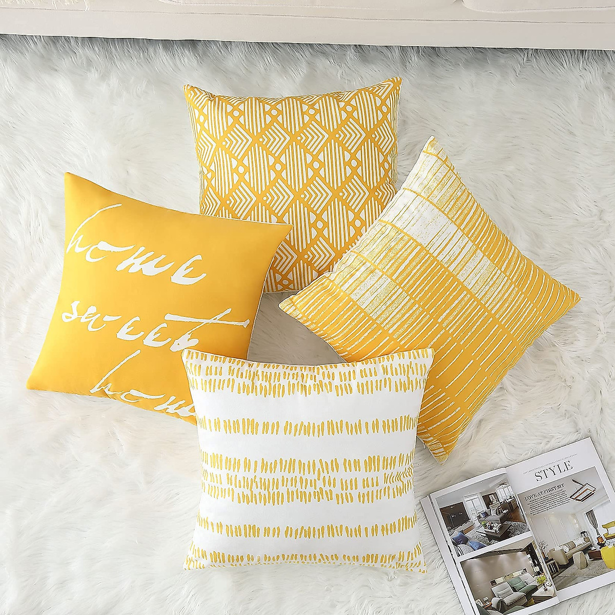 CAROMIO Decorative Throw Pillow Covers Farmhouse Pillowcase, Home Decor Decorative Cushion Covers for Home Bedroom, Living Room, Home Garden Couch Bed Sofa Chair,18x18 Inches Set of 4 Yellow
