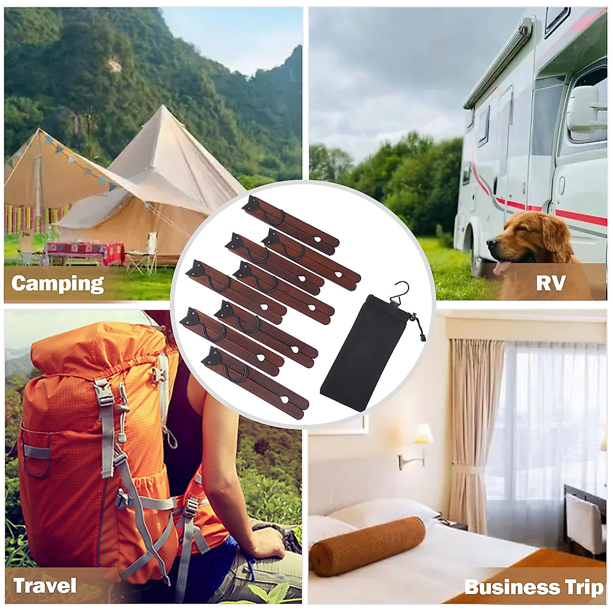 Edergoo Foldable Hangers 8 Pack, Travel Hangers Foldable for Suitcase, Foldable Hangers Space Saving for Travel, Portable Folding Clothes Hangers Travel Accessories, Collapsible RV Hangers for Trip