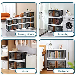 JUST AMAZING DEALS Storage Bins With Lids Stackable Storage Bins with Front Opening Doors and Top Lids for DUAL ACCESS, Collapsible, Closet Office Storage (19.8 gallon / 75 litre)