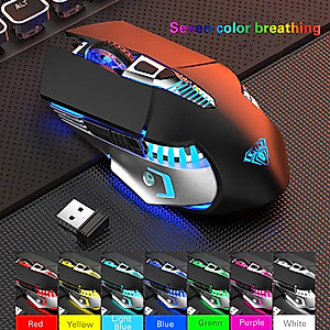 AULA SC200 Wireless Gaming Mouse, Rechargeable, Bluetooth 5.0, RGB LED Backlit, Multi-Device, Black