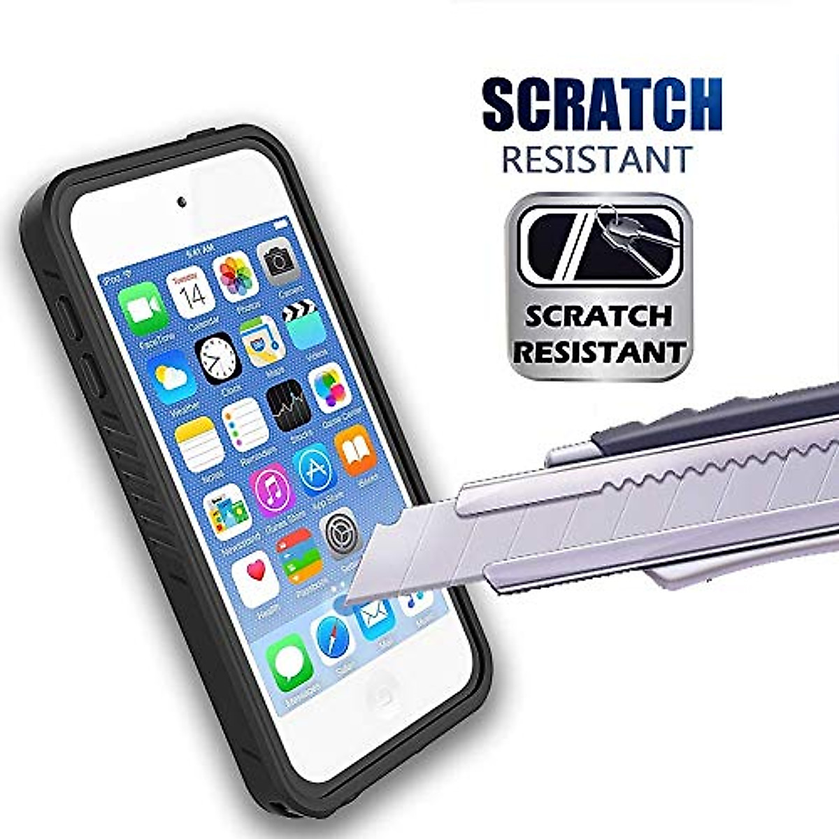 iPod Touch 7 Case Waterproof, DINGXIN IP68 Certified Waterproof Shockproof Dirtproof Snowproof Rugged Case for iPod Touch 7th Generation 2019 (Black)