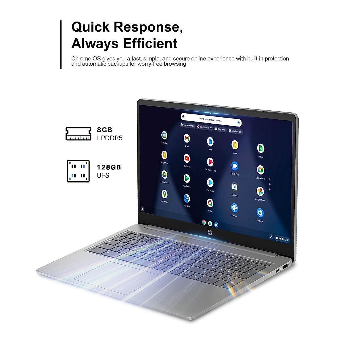 hp 2023 Newest Chromebook Laptop for Student & Business, 15.6" FHD IPS Display, 8GB LPDDR5 RAM, 128GB UFS, 8-Core Intel i3 N305, Intel UHD Graphics, Fast Charge, Long Battery Life, WiFi, Chrome OS
