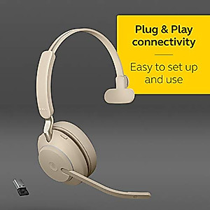 Jabra Evolve2 65 USB-A MS Mono with Charging Stand - Beige Wireless Headset/Music Headphones