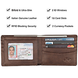 Wallet for Men-Genuine Leather RFID Blocking Bifold Stylish Wallet With 2 ID Window (Coffee-galaxy)