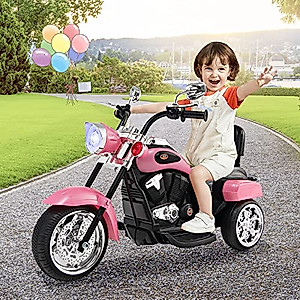 HONEY JOY Pink Kids Motorcycle,6V Battery Powered Toddler Chopper Motorbike Ride On Toy w/Horn & Headlight, Foot Pedal, Music, 3-Wheel Mini Electric Motorcycle for Kids, Gift for Boys Girls(Pink)