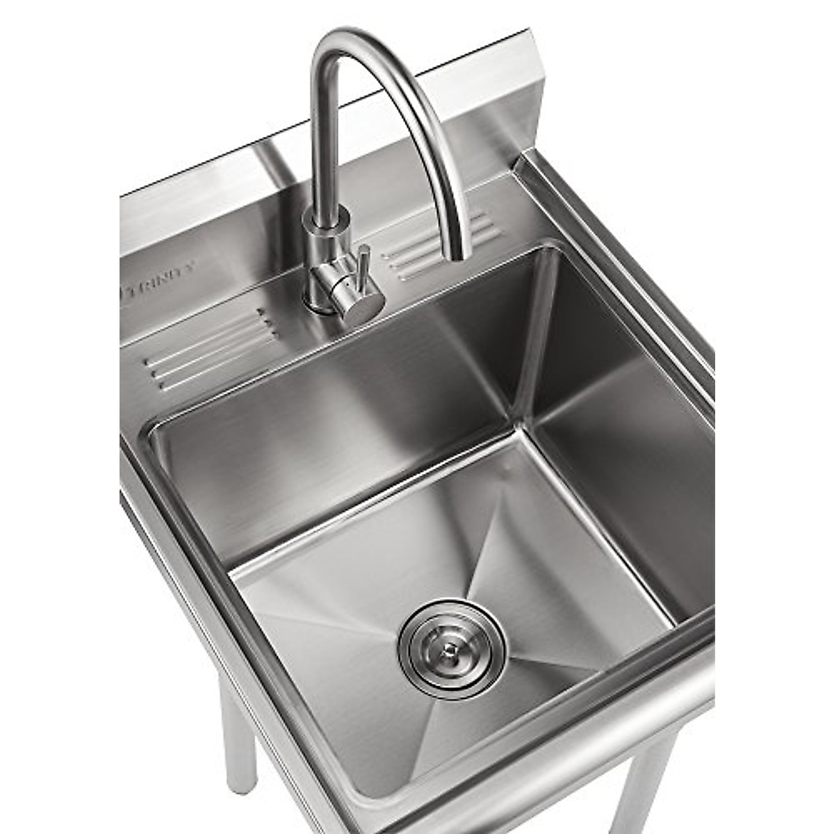 TRINITY EcoStorage Stainless Steel Freestanding Single Bowl Utility Sink for Garage, Laundry Room, and Restaurants, Includes Faucet, NSF Certified, 49.2-Inch by 21.5-Inch by 24-Inch, Chrome