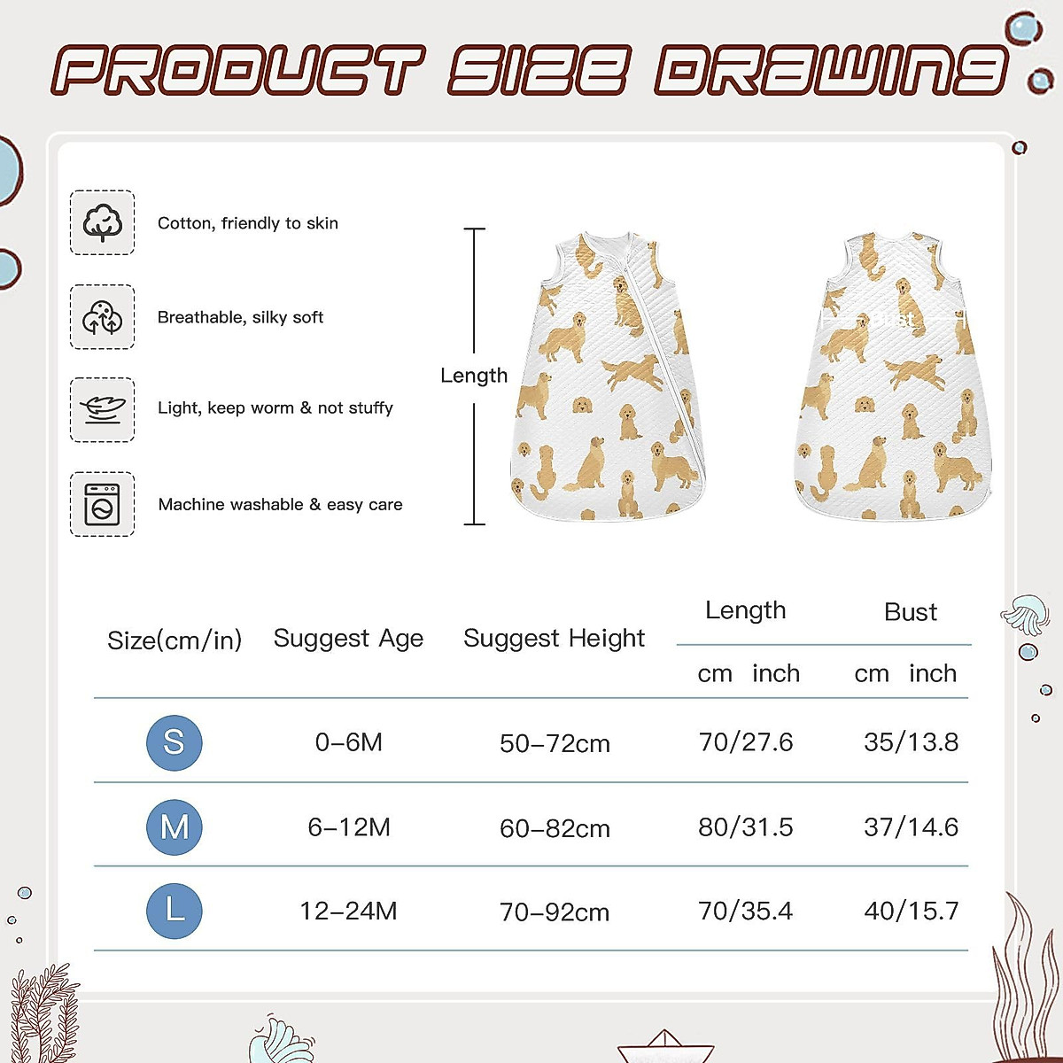 Golden Retriever Dogs Adult Goldies and Puppy Set Baby Sleeping Bag,Baby Wearable Blanket,Toddler Sleep Sack,Sleep Suit for Infant Newborn Babies 0-6 Months