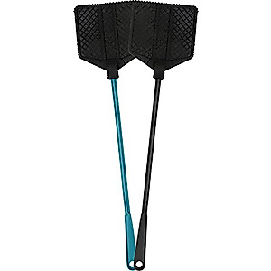 OFXDD Rubber Fly Swatter, Long Fly Swatter Pack, Fly Swatter Heavy Duty, Black and Light Blue Colors (2 Pack)