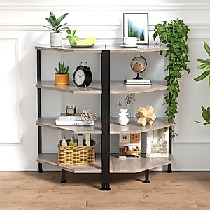 JOOLESER Corner Shelf - 4-Tier Corner Bookshelf with Metal Frame - Small Corner Shelves - Wood Corner Display Shelf for Living Room, Bedroom (Grey)
