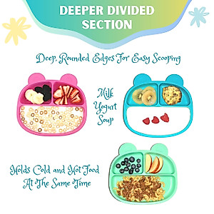 ANKSO Innovations 2 Pack-Silicone Suction Toddler Plates with Lids Divided| Baby Plates with Suction and Lids| BPA Free| Microwave/Dishwasher Safe| Divided Plates for Kids (Blue/Green)