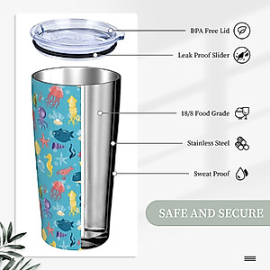 Yaxongx 20oz Tumbler Underwater Animals Double Wall Vacuum Insulated Coffee Mug with Lid and Metal Straw Brush Reusable Stainless Steel Water Bottle Travel Cup Gifts for Car Ice Drinks Hot Beverage
