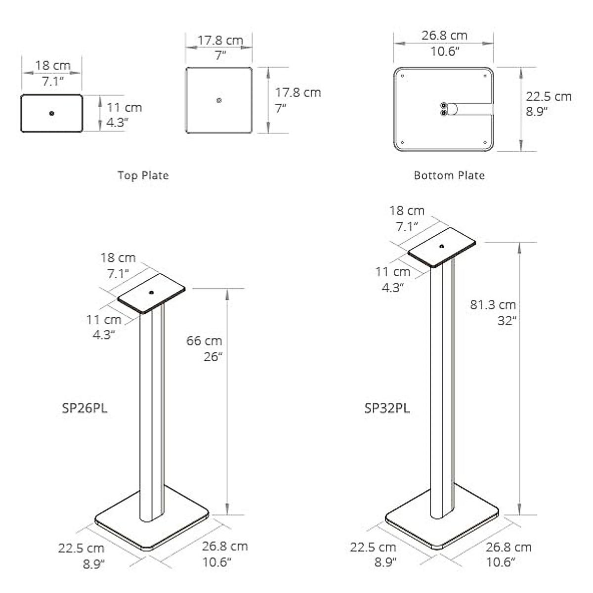 Kanto SP26PL Black Metal Speaker Stand (26 inches) - Universal Fit, Hidden Cables, Rotating Top Plate, Carpet & Hardwood Feet, ¼’-20 Mounting, Pair