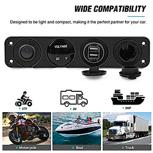 Nilight 4 in 1 ON/OFF Charger Socket Panel Dual USB Socket Power Outlet & LED Voltmeter &Cigarette Lighter Socket& LED Lighted ON Off Rocker Toggle Switch for Truck Car Marine Boats RV,2 Yeas Warranty