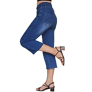 Slarkydog Women's Wid Leg Cropped Jeans High Rise Straight Leg Denim Jean Plain Pattern Loose Pants, Dark Blue, Size 14