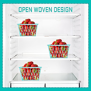 100 Plastic Berry Baskets Berry Boxes Green Strawberry Baskets, Pint Size with Open Woven Boxes, Fruit Storage Containers for Refrigerator, for Parties, Drawer Organizers and Craft Baskets
