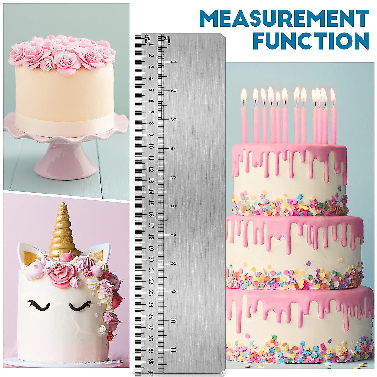 Stainless Steel Cake Scraper with Scale Cake Edge Smoother Cake Decorating Comb Baking Scraper Tool for Baking Measuring Cake Buttercream Home Kitchen Accessory(12 Inches)