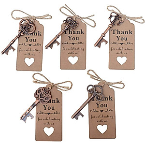50 Pcs Copper Skeleton Key Beer Bottle Opener With 100 Pcs Thank You Card and 98 Feet Hemp Rope for Wedding Party Favors(50pcs Copper)