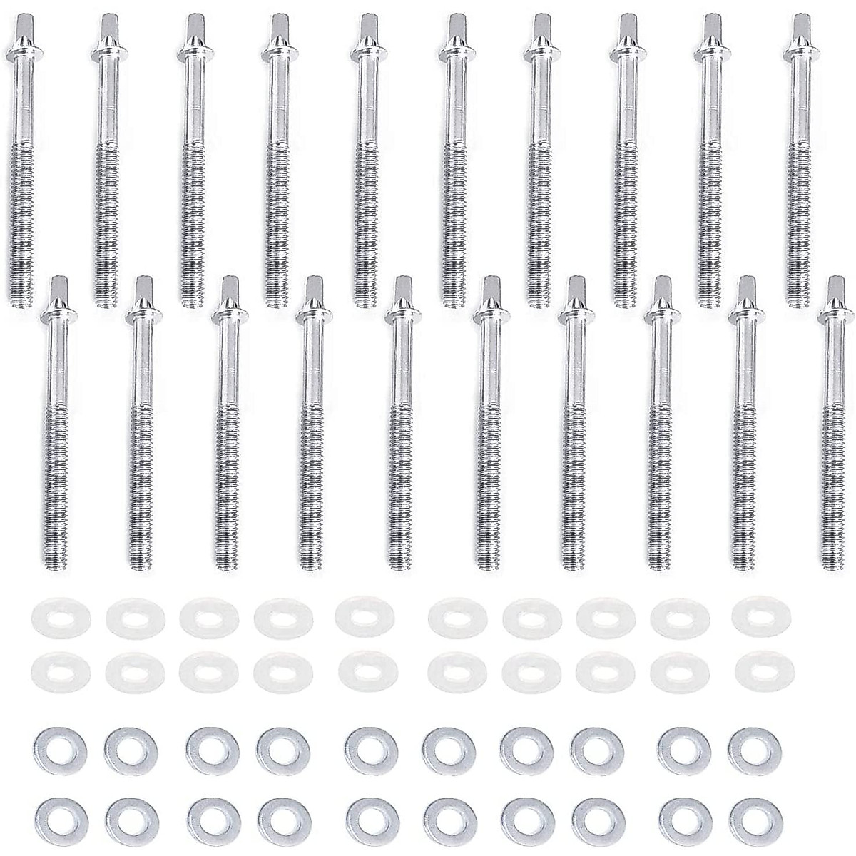 Jiayouy Drum Set Parts Hardware Pack 64pcs Tension Rods(15mm-90mm) Bass Drum Porthole Protector Cymbal Felts Hi-Hat Clutch Washer Sleeves and Base Wing Nuts Cymbal Replacement Accessories