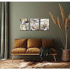 Gold Abstract Wall Art 3 Pieces Modern Framed Artwork Black and White Grey Gold Fluid Ink Annual Rings Pictures Canvas Prints Painting for Living Room Bedroom Kitchen and Office Wall Decor Home Decor