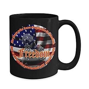 Vitazi Kitchenware Novelty Gifts - Patriotic Mug (15oz) For Those Who Have Fought For It, Freedom Has a Flavor The Protected Will Never Know, With Image Ceramic Coffee Cup (Black)