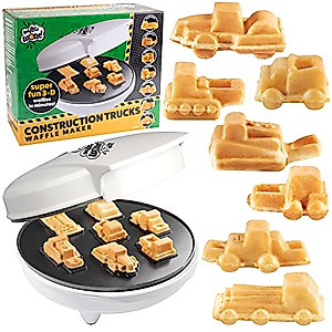 Construction Trucks Mini Waffle Maker- Make 7 Fun Different Vehicle Shaped Pancakes Featuring a Bulldozer Forklift & More- Electric Nonstick Pan Cake Car Waffler Iron, Fun Breakfast for Kids, Adults