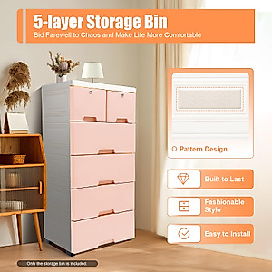 TouSuaRSi 5 Layer Plastic Storage Drawers with 6 Drawers Pink Closet Drawers Dresser Organizer Unit Clothes Storage Bins with Casters Home Bedroom Storage Cabinet Large-Capacity Cabinet