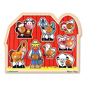 Melissa & Doug Jumbo Knob Wooden Puzzles - Shapes and Farm Animals - Chunky Baby Puzzles, Wooden Puzzles With Knobs For Toddlers Ages 1+