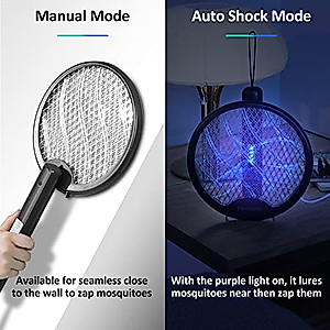 Kensizer Bug Zapper Electric Fly Swatter, Foldable Rechargeable Mosquito Zapper Racket with USB Charging Cable (Black)