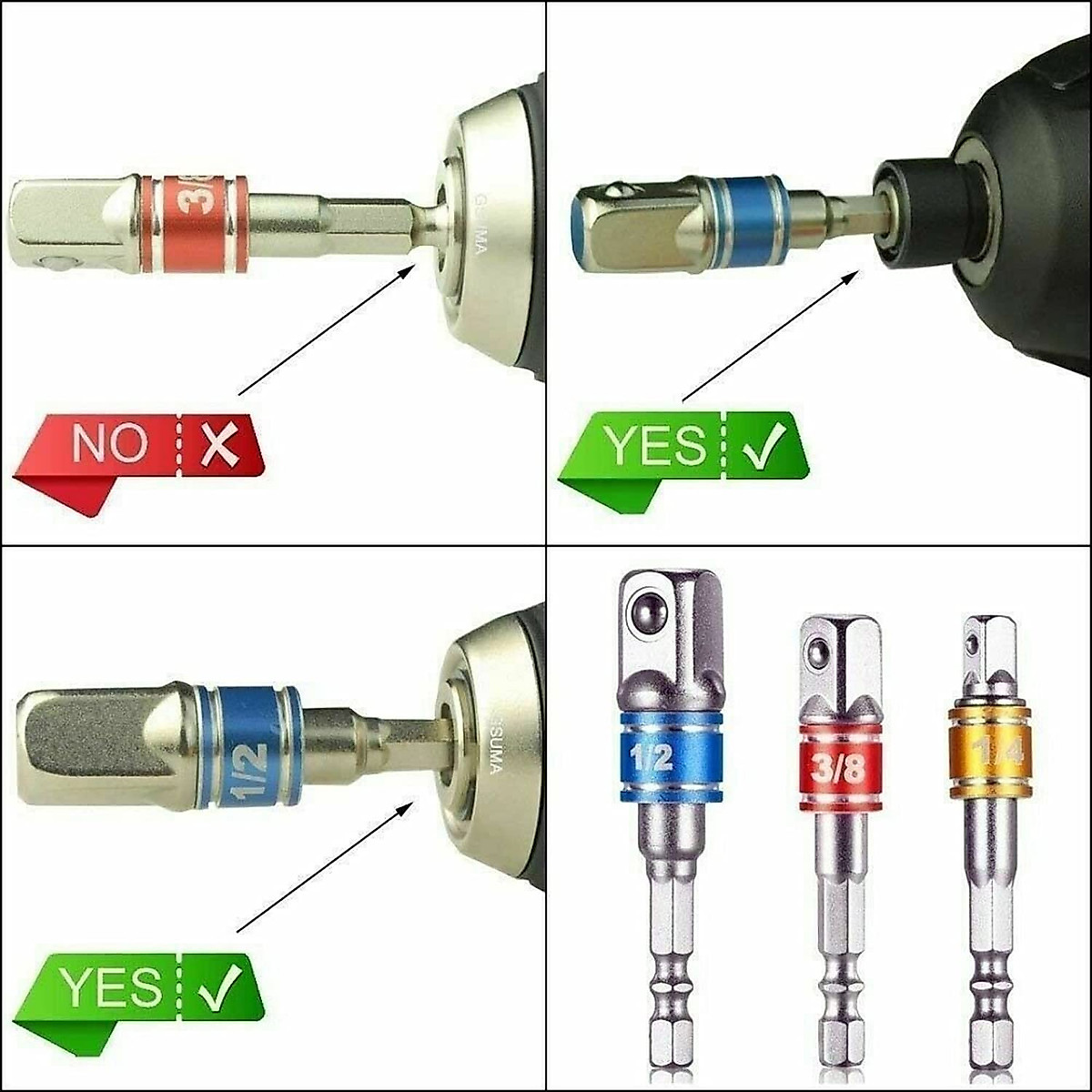 Impact Grade Socket Adapter 3 Pack Set, 1/4", 3/8", and 1/2" Drive, Socket to Drill Adpater for Impact Drivers, Turns Power Drill Into High Speed Nut Driver, Tools Gift for Men, DIYers