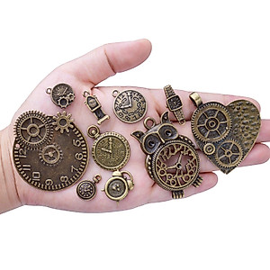 BronaGrand 100 Grams(Approx 38 Pieces) Mixed Clock Face Charms Steampunk Pendants Watch Charms for Bracelets, Necklaces, Jewelry and Crafts Making, Antique Bronze