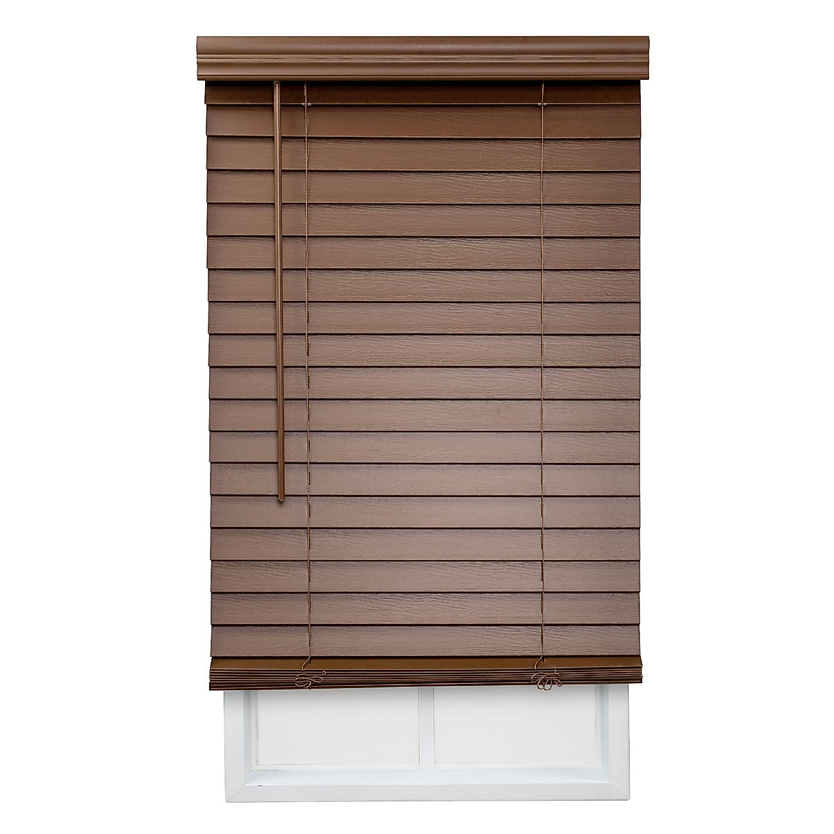 DEZ FURNISHINGS Cordless 2" Faux Wood Blind, 34" W x 48" H, Dark Oak