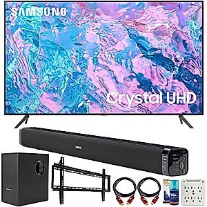 SAMSUNG UN58CU7000 58 inch Crystal UHD 4K Smart TV Bundle with Deco Gear Home Theater Soundbar with Subwoofer, Wall Mount Accessory Kit, 6FT 4K HDMI 2.0 Cables and More (2023 Model)