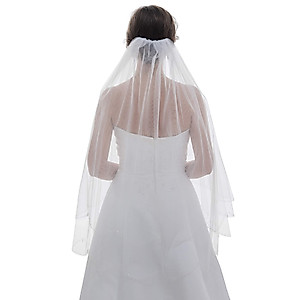 SAMKY 2T 2 Tier Scallop Edge Dangle Crystals Veil - White Fingertip Length 36" V025