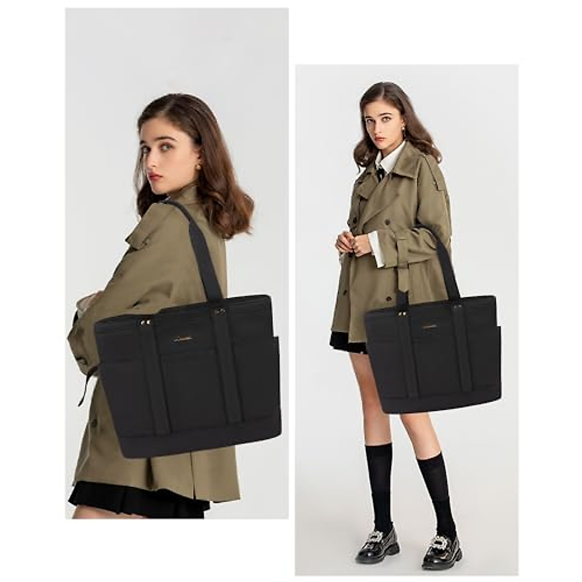 LOVEVOOK Tote Bag for Women Large Shoulder Bag, Lightweight Work Tote Bag for Teacher, 15.6 Inch Laptop Bag with Luggege Strap, fits College Business Daily Travel Black