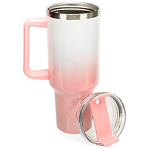 100 North Cutie Pie Cherry Slice Cartoon 40 oz. Stainless Steel, Large Water Bottle Coffee Mug, Spill & Leak Resistant, Thermal Travel Tumbler with Handle, Lid & Straw, White & Pale Pink