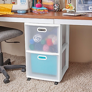 Sterilite Ultra 2 Drawer Filing Storage Cart, Plastic Rolling Cart with Wheels to Organize Desk, Office, White with Textured Clear Drawers, 4-Pack