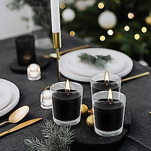20 Pack Black Votive Candles in Clear Glass-Unscented Soy Wax Candles for Halloween Birthdays Wedding Dinner-Lasting Burn for 15 Hours
