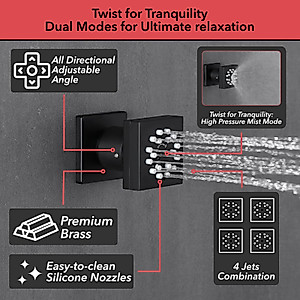 VANFOXLE Shower Faucet Set Matte Black Shower System,Four Modes Shower Faucet with 2 in 1 Handheld,Ceiling Mount 10 Inch Shower Head with 6 Inch Shower Head, 4 PCS Dual Modes Body Jets