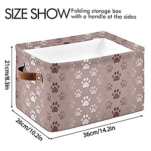 ALAZA Rose Gold Dog Paw Print Large Storage Basket with Handles Foldable Decorative 1 Pack Storage Bin Box for Organizing Living Room Shelves Office Closet Clothes