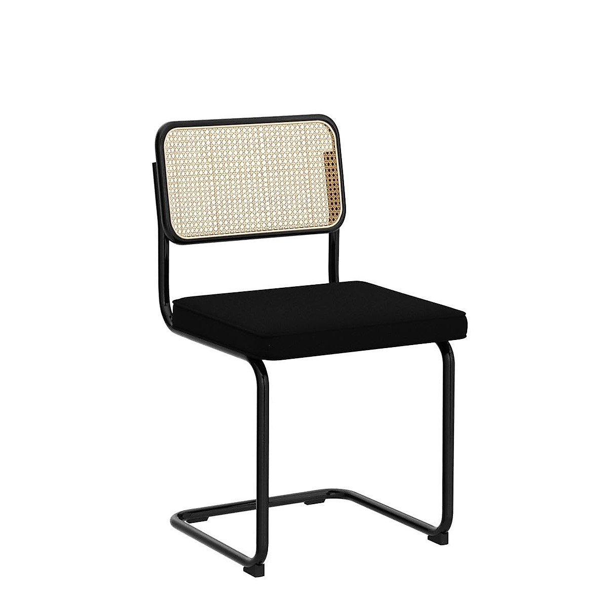 Zesthouse Rattan Dining Chairs Set of 2, Velvet Accent Chairs with Natural Cane Back & Stainless Chrome Base, Modern Mid Century Breuer Designed Chairs, Upholstered Dining Room Kitchen Chairs