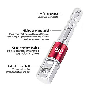 MAEXUS Impact Grade Socket Adapter Extension Set, Turns Power Drill Into High-Speed Nut Driver, 1/4" 3/8" 1/2" Drive, Socket to Drill Adapter for Impact Drivers (3 Pcs)
