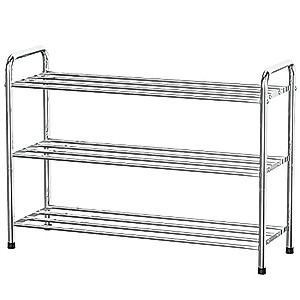 FANHAO 3-Tier Shoe Rack, 100% Stainless Steel Shoe Storage Organizer, Stackable 9-Pair Storage Shelf for Bedroom, Closet, Entryway, Dorm Room, 26.8" W x 10.24" D x21.7 H (Silver)